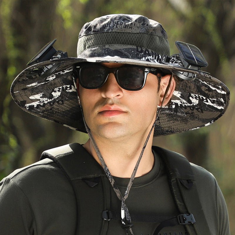 Wide Brim Sun Hat with Solar Fans – Outdoor Work, Fishing & Gardening ...