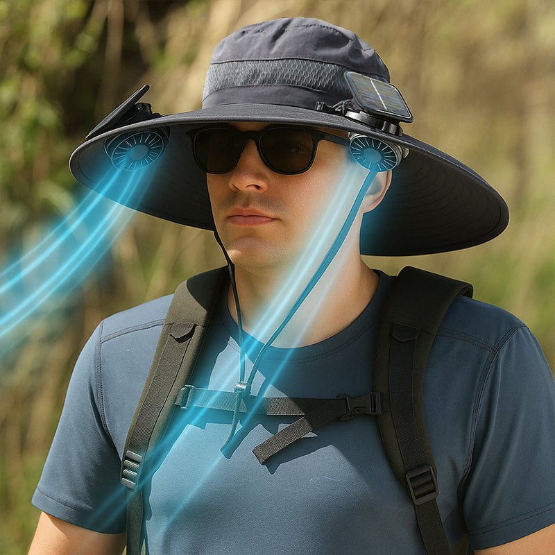Wide Brim Sun Hat with Solar Fans – Outdoor Work, Fishing & Gardening ...