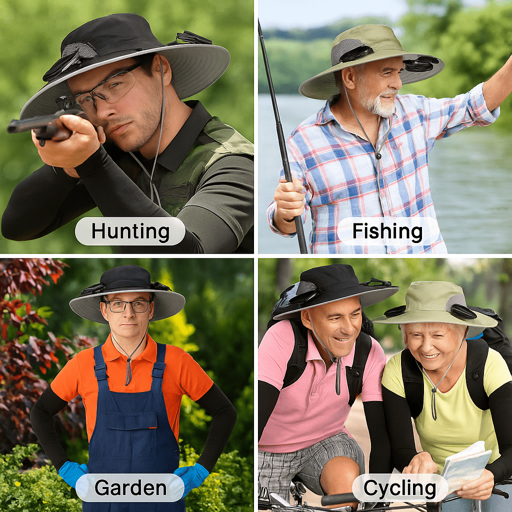 Wide Brim Sun Hat with Solar Fans – Outdoor Work, Fishing & Gardening ...