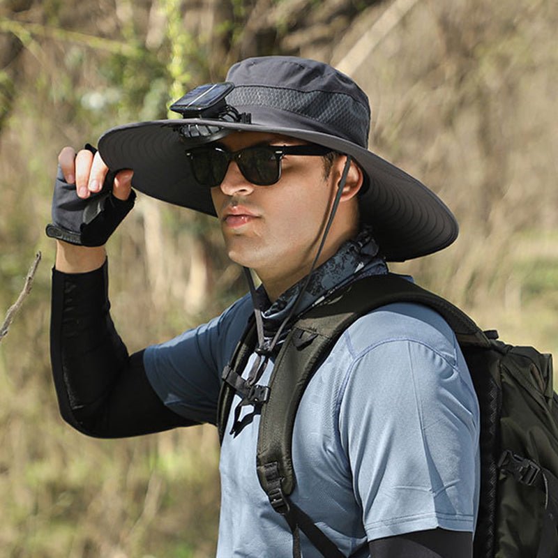 Wide Brim Sun Hat with Solar Fans – Outdoor Work, Fishing & Gardening ...