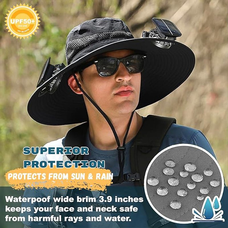 Wide Brim Sun Hat with Solar Fans – Outdoor Work, Fishing & Gardening ...
