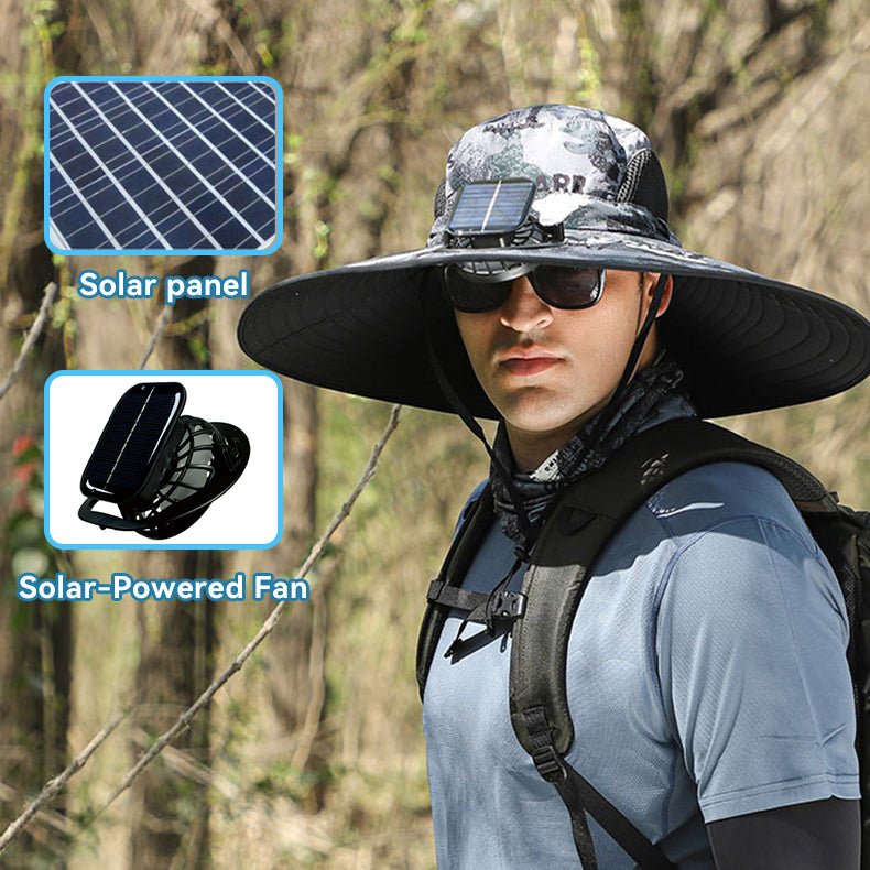 Wide Brim Sun Hat with Solar Fans – Outdoor Work, Fishing & Gardening ...